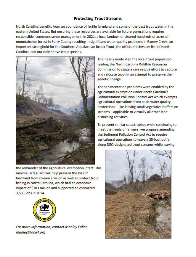 Trout Waters Fact Sheet S613 North Carolina Wildlife Federation